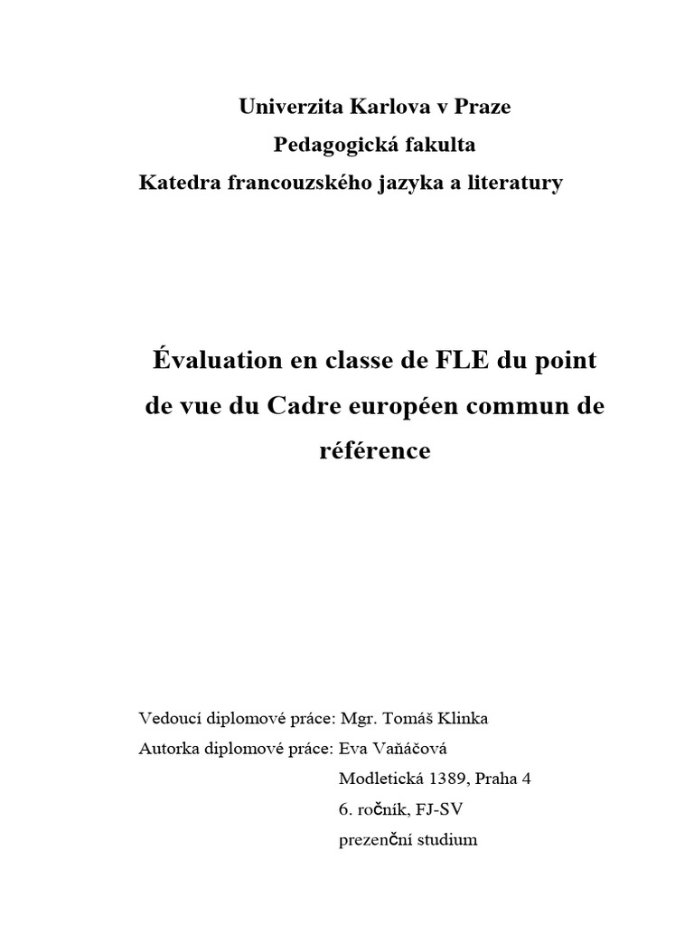 Évaluation en Classe de FLE Du Point de Vue Du Cadre Européen Commun de ...