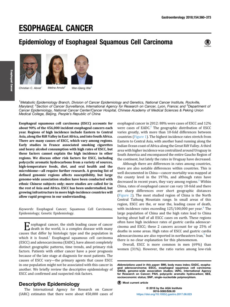 Epidemiology of ESCC-2018 | PDF | Esophageal Cancer | Cancer