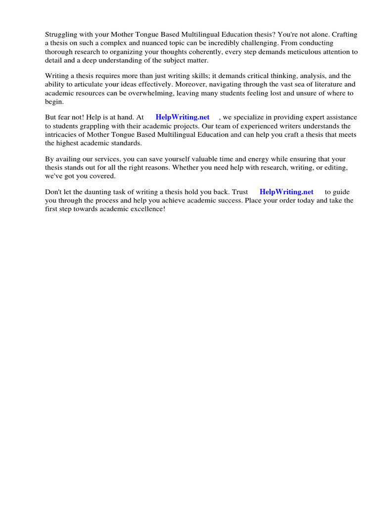 Mother Tongue Based Multilingual Education Thesis | PDF