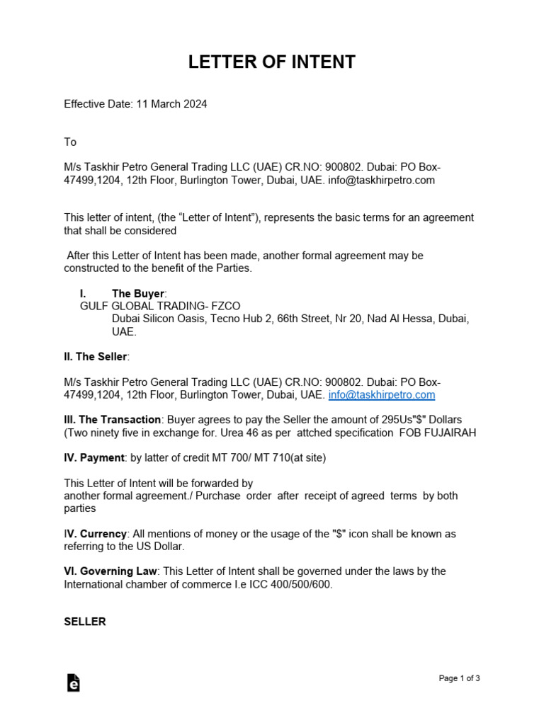 Letter of Intent 1 | PDF