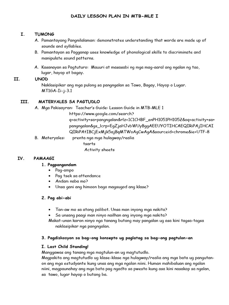 Daily Lesson Plan in MTB I Co 2 | PDF