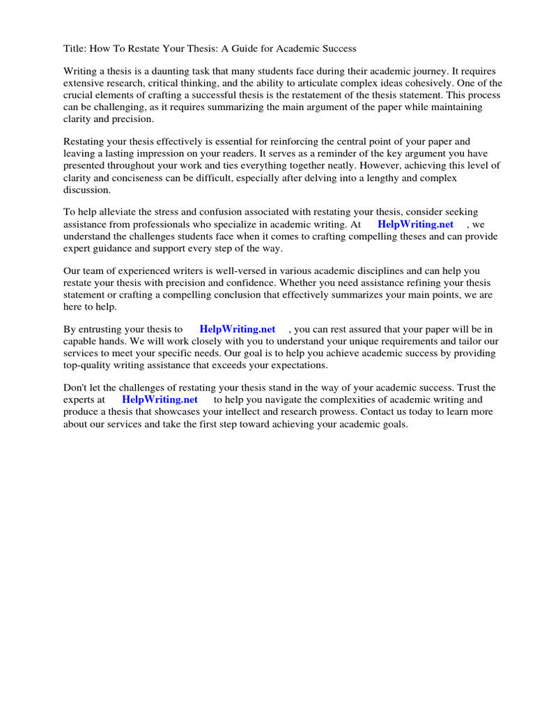 How To Restate Your Thesis Example | PDF | Essays | Thesis