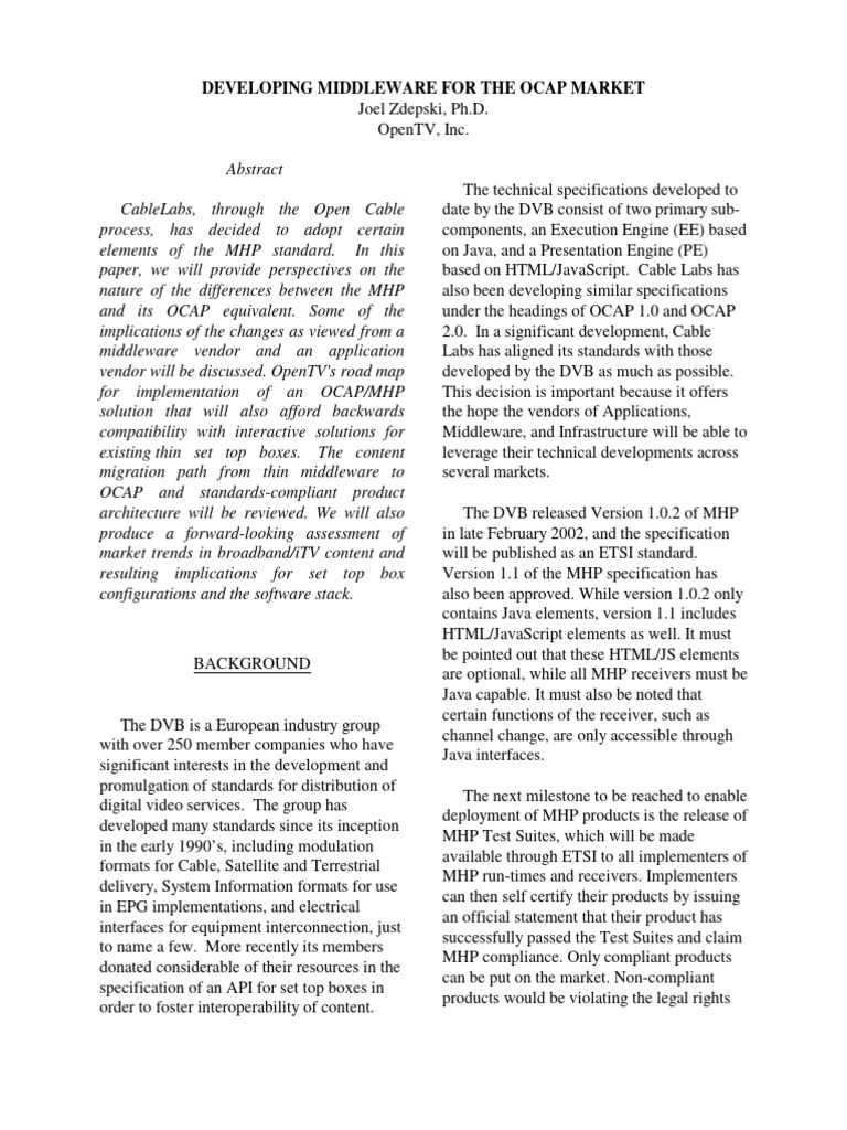 2002 Developing Middleware For The Ocap Market | PDF