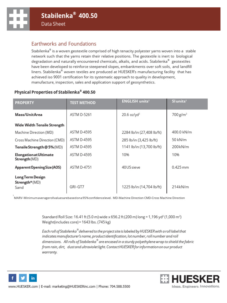 Stabilenka 400 50st10 Huesker | PDF | Textiles | Building Engineering