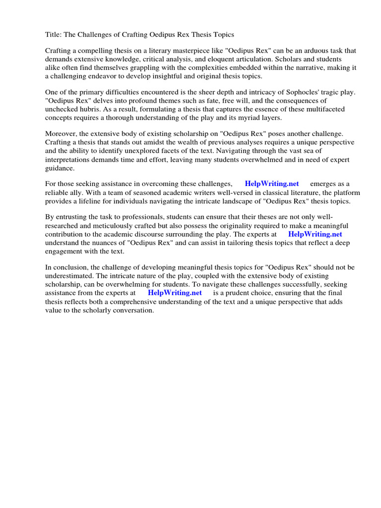 Oedipus Rex Thesis Topics | PDF