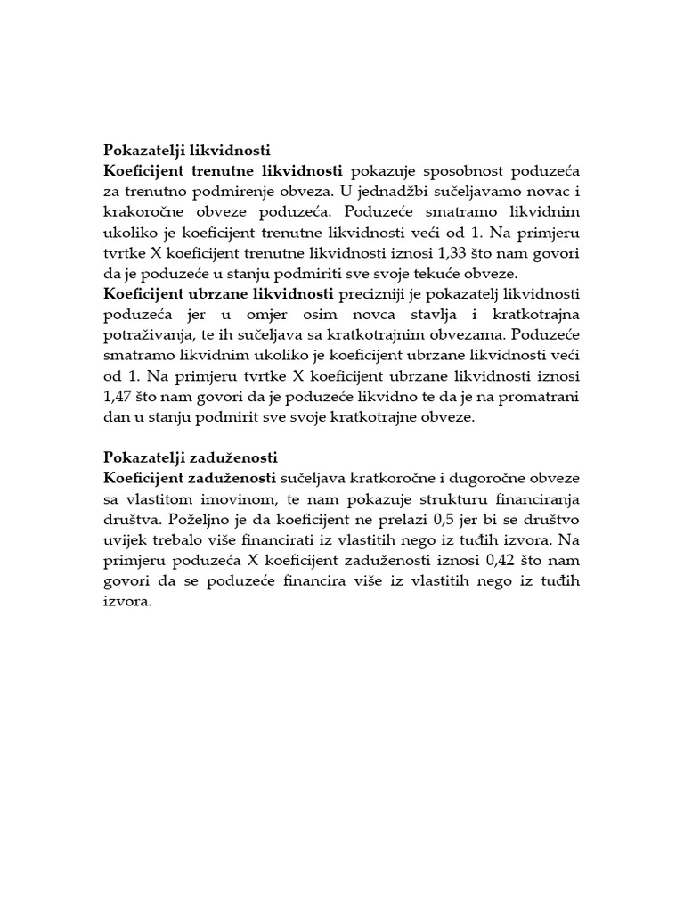 Pokazatelji likvidnosti | PDF