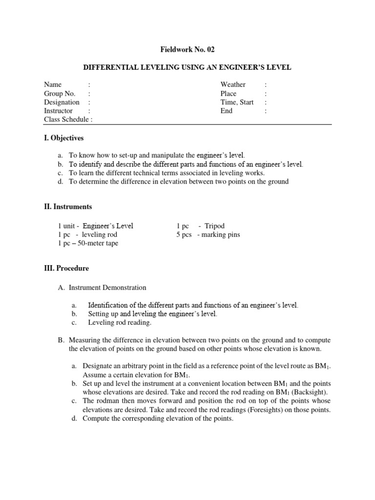 Fieldwork No. 2 (Differential Leveling) | PDF | Observational Error | Applied Mathematics