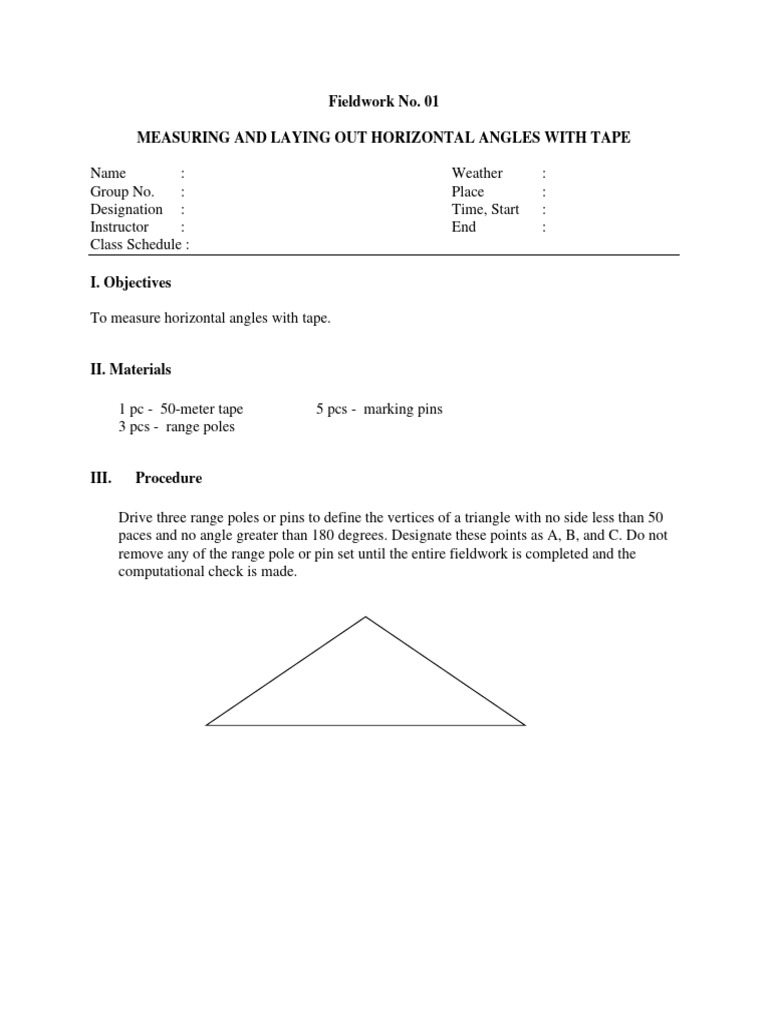 Fieldwork No. 1 (Measuring and Laying Out of Horizontal Angles) | PDF | Observational Error ...