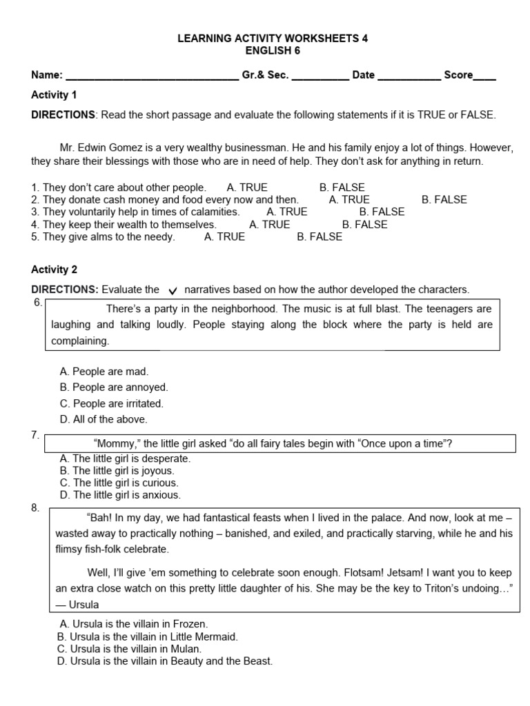 QTR 3 - Learning Activity Worksheets 4 | PDF