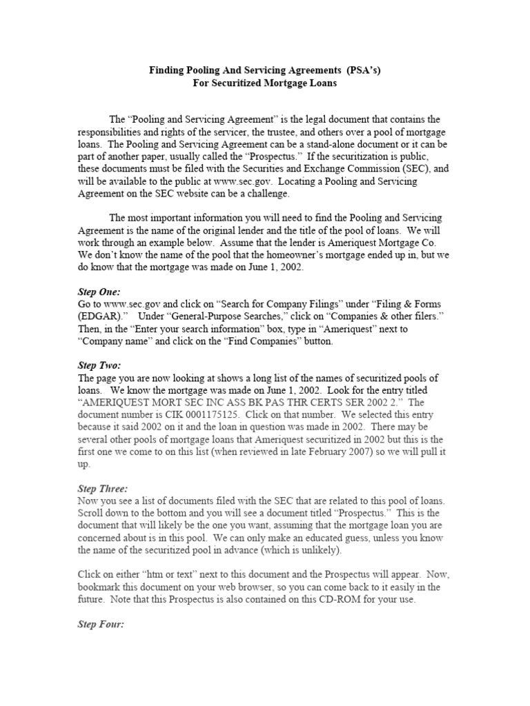 Pooling - PDF - Finding-Pooling-And-Servicing-Agreements | PDF | Mortgage Loan | Securitization