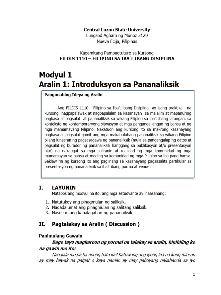 Fildis Aralin 1-Edited1 | PDF