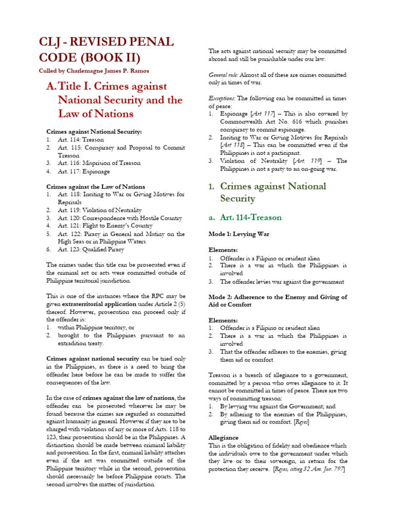 CLJ Criminal Law 2 | PDF | Treason | Piracy