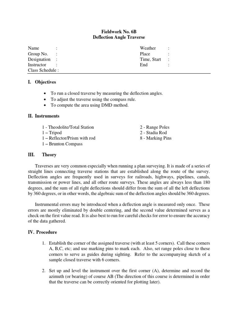 Deflection Angle Traverse Guide | PDF | Surveying | Metrology