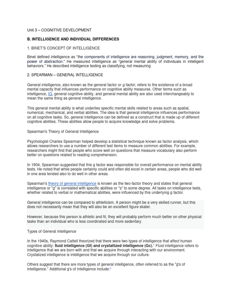 Unit 3 Intelligence And Indiidual Differences Pdf Intelligence 8490