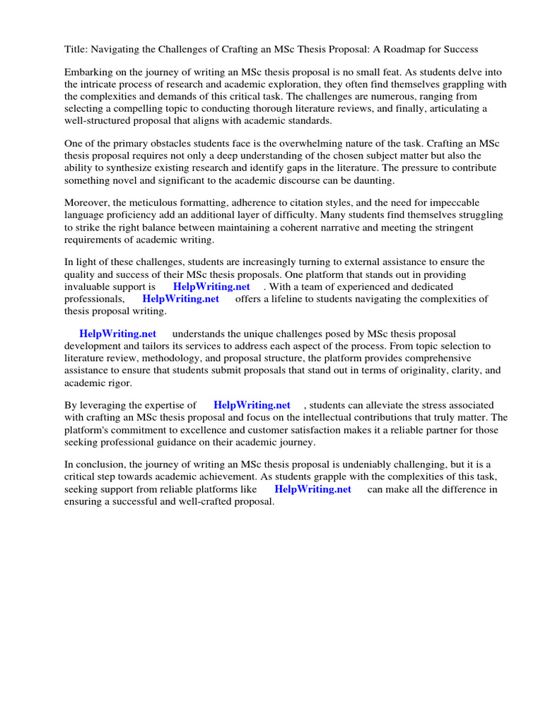 MSC Thesis Proposal Sample PDF | PDF | Thesis | Science