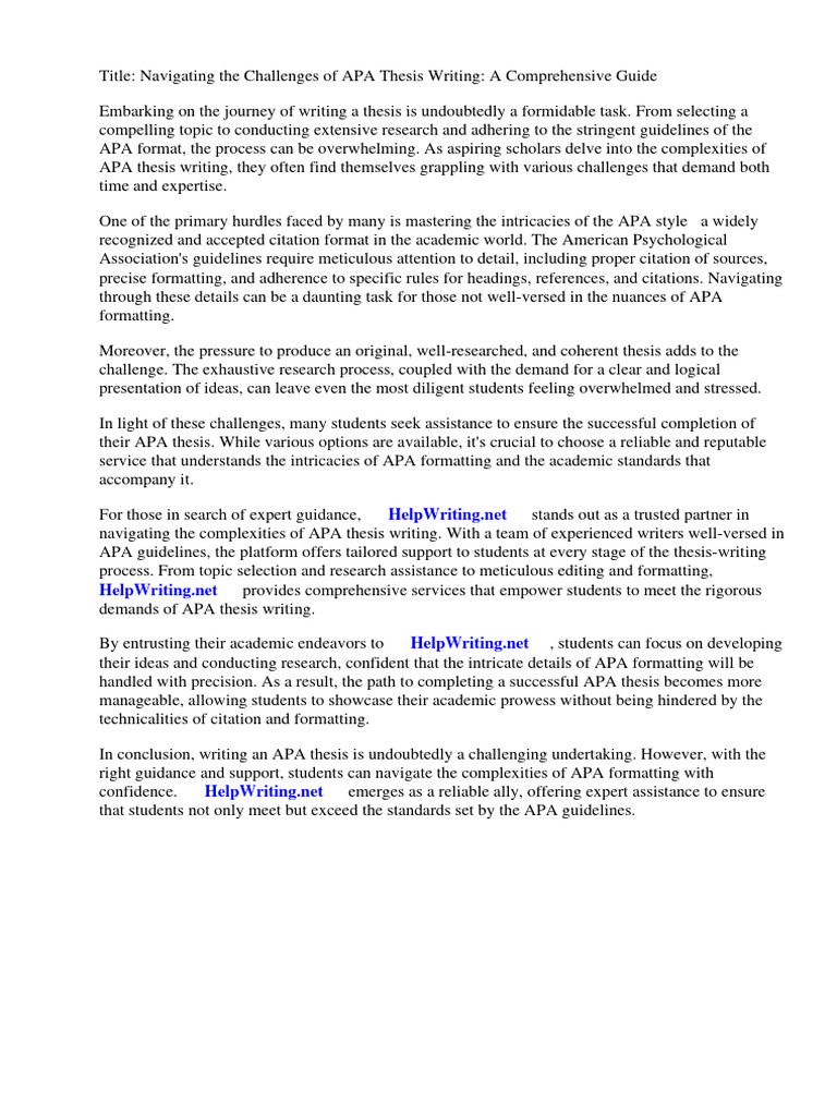 Apa Thesis Writing Guide | PDF | Apa Style | Academic Publishing