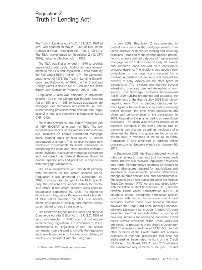 Tila | PDF | Truth In Lending Act | Credit