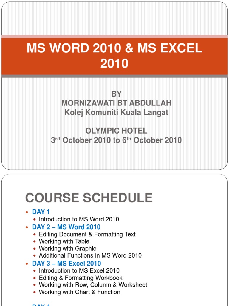 MS Office 2010 Training Guide | PDF | Microsoft Excel | Spreadsheet