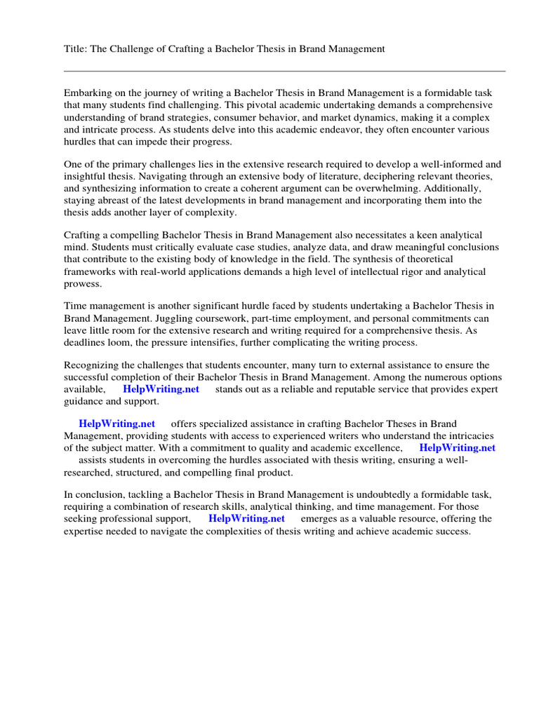 Bachelor Thesis Brand Management | PDF | Brand | Consumer Behaviour