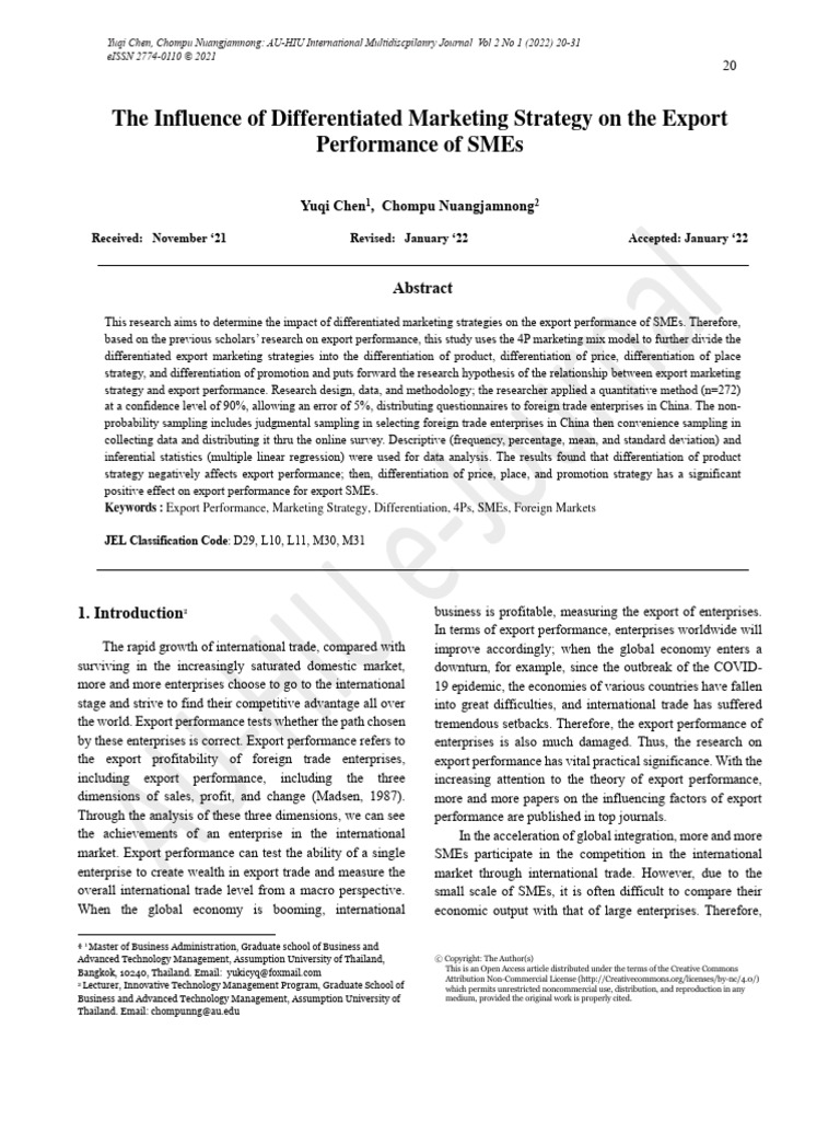 The Influence of Differentiated Marketing Strategy On The Export ...