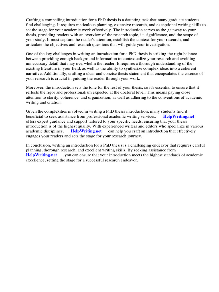 How To Write Introduction For Phd Thesis Pdf