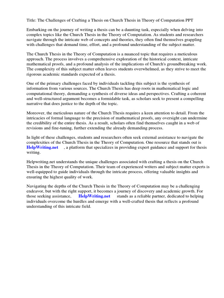 Church Thesis in Theory of Computation Ppt | PDF | Computational ...