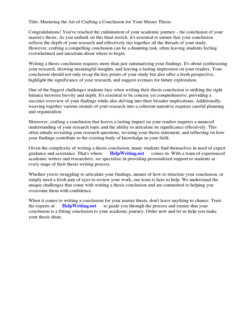 How To Write Conclusion of Master Thesis | PDF | Essays | Thesis