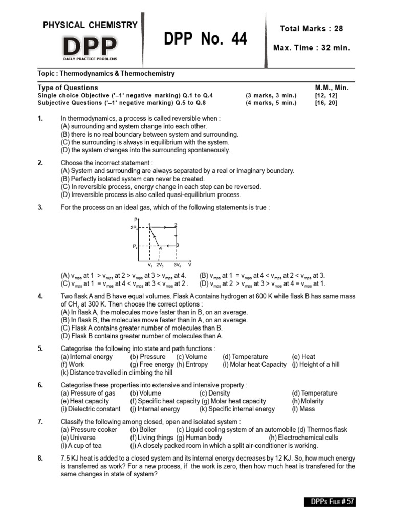 Physical Chemistry DPPS | PDF | Heat | Heat Capacity