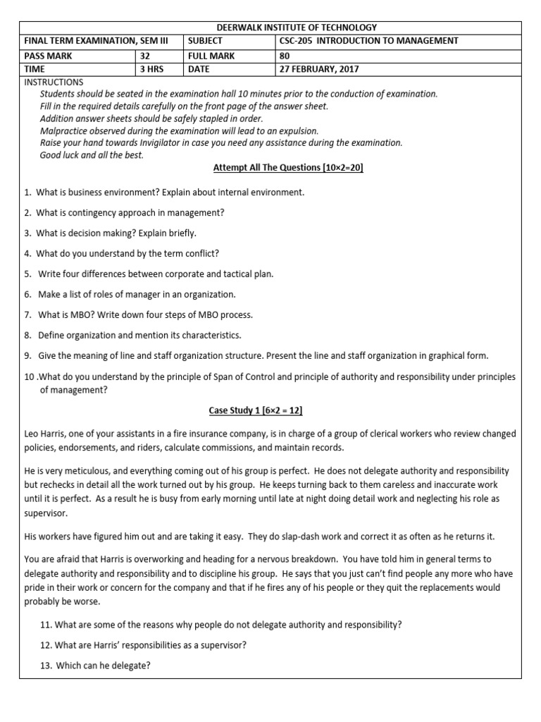 CSC-205 Management Exam Questions | PDF | Motivation | Motivational