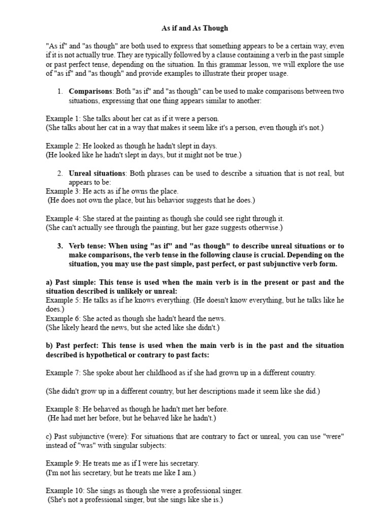 Understanding "As If" and "As Though" | PDF | Verb | Grammatical Tense