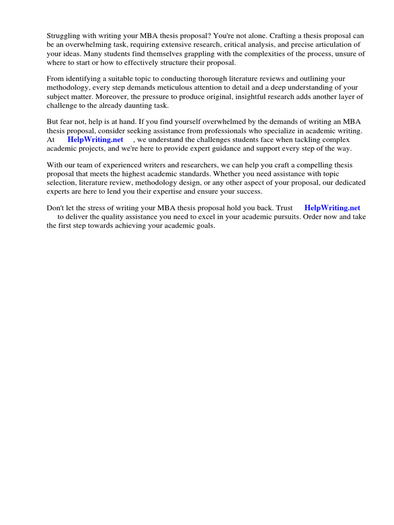 Mba Thesis Proposal Examples | PDF