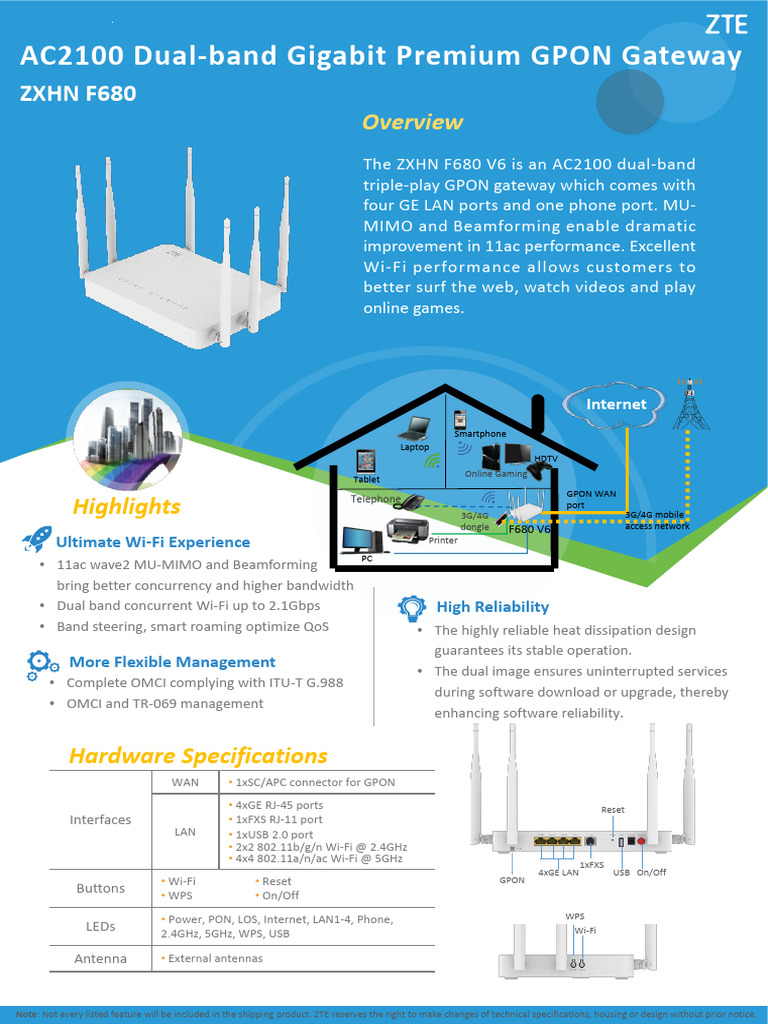 AC2100 Dual-Band GPON Gateway F680 | PDF | Wi Fi | I Pv6