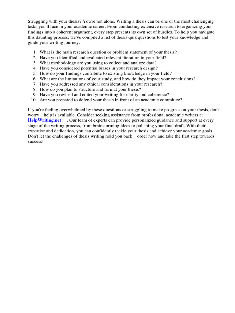 Thesis Quiz Questions | PDF | Thesis | Essays
