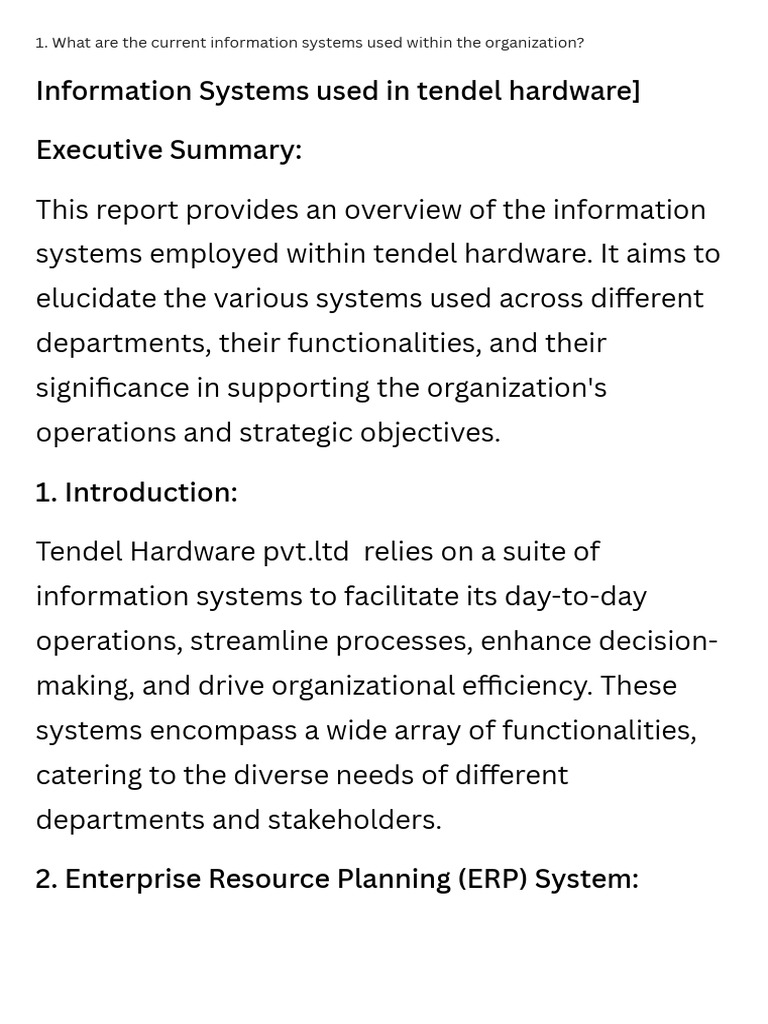 Tendel Hardware's IT Systems Overview | PDF | Enterprise Resource Planning | Cloud Computing