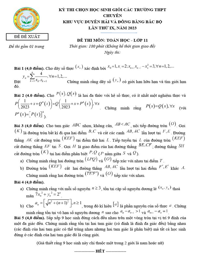 1.11.de de Xuat DHBB - Bac Ninh - Toan 11 | PDF