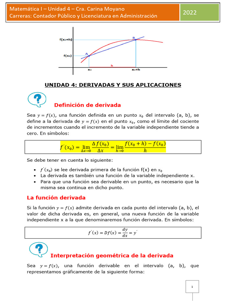 Clase - Virtual - Unidad - 4 - Derivadas - y - Sus - Aplicaciones - 2022.docx Ok | PDF ...