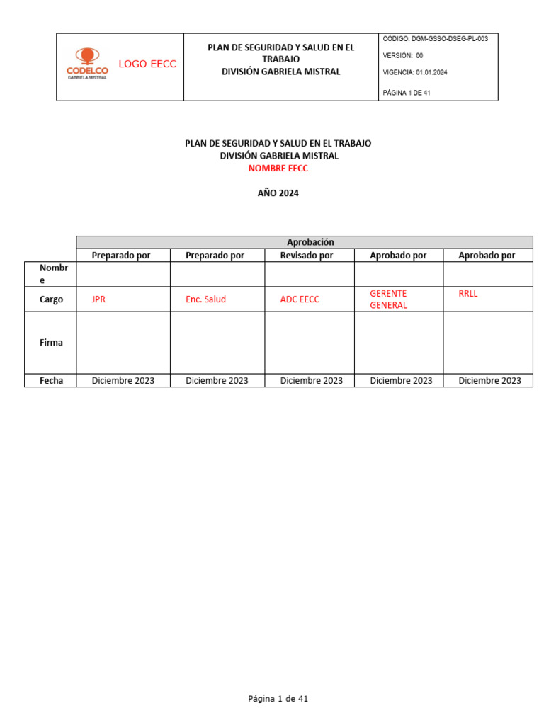 Plan SSO - DGM - 2024 Rev 0 - EECC | PDF