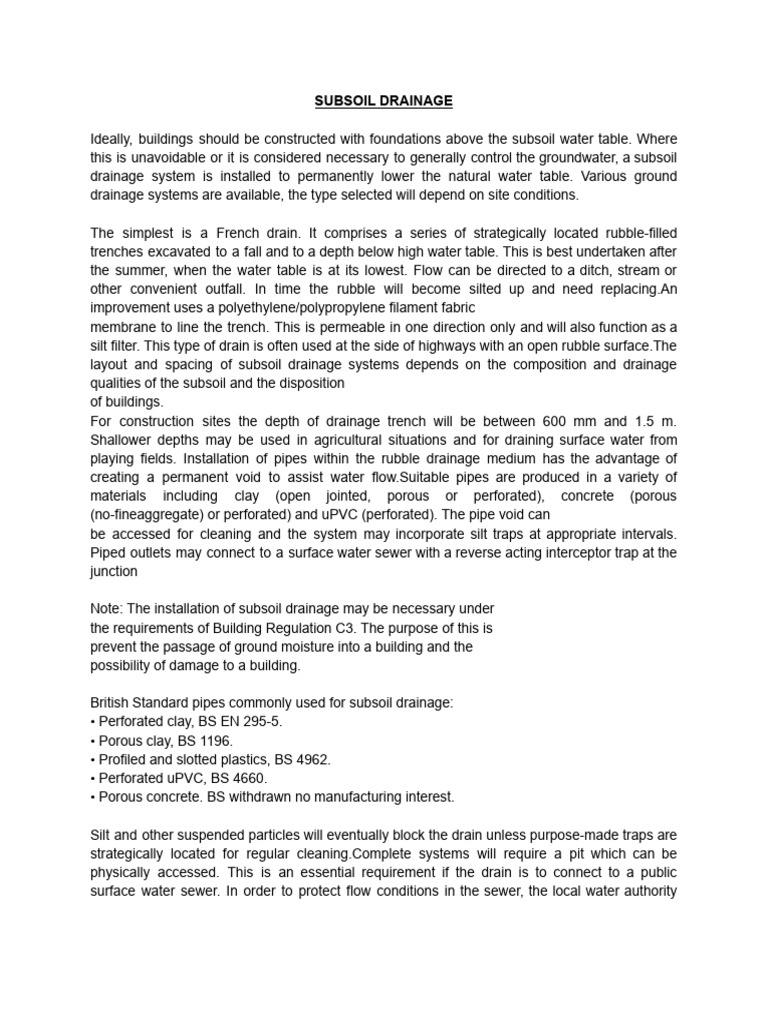 Subsoil Drainage Pdf Drainage Storm Drain