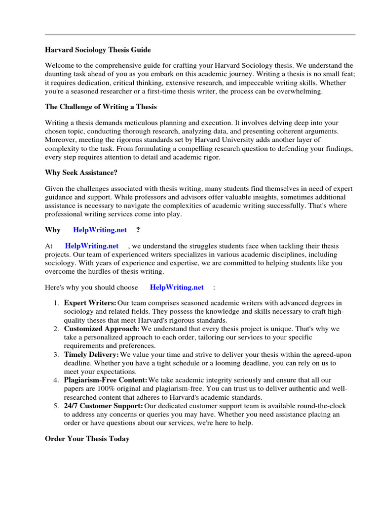 Harvard Sociology Thesis Guide | PDF | Thesis | Citation