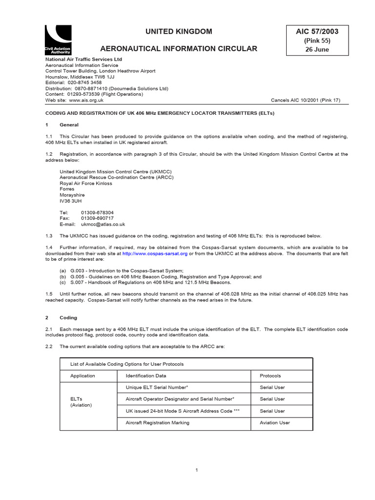 Aeronautical Information Circular ELTs UK | PDF