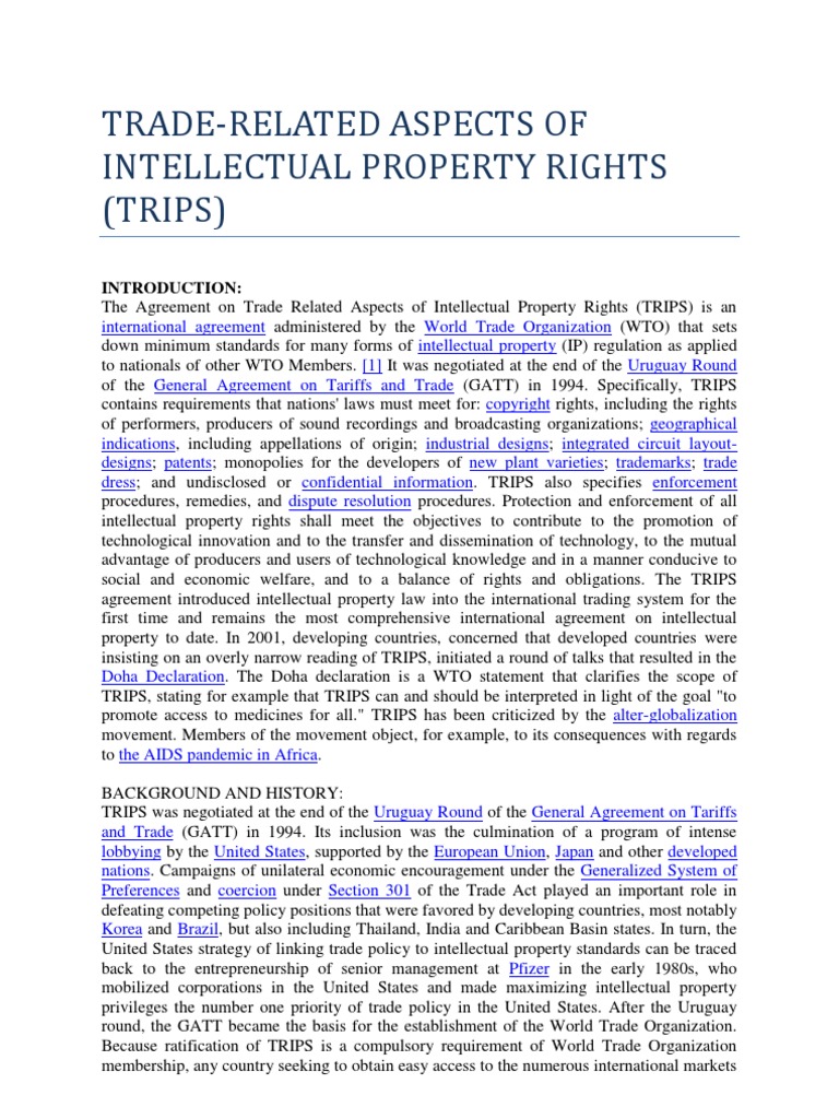 Trade-Related Aspects of Intellectual Property Rights (Trips) | PDF ...