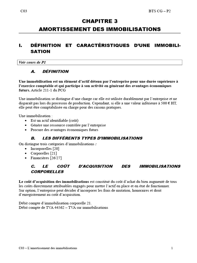 C03 - Lamortissement Des Immobilisations | PDF