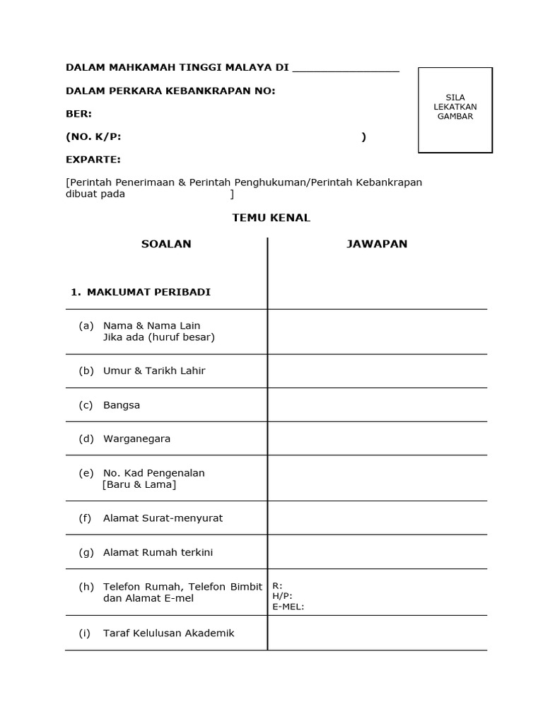 Mdi BORANG TEMU KENAL KEBANKRAPAN | PDF