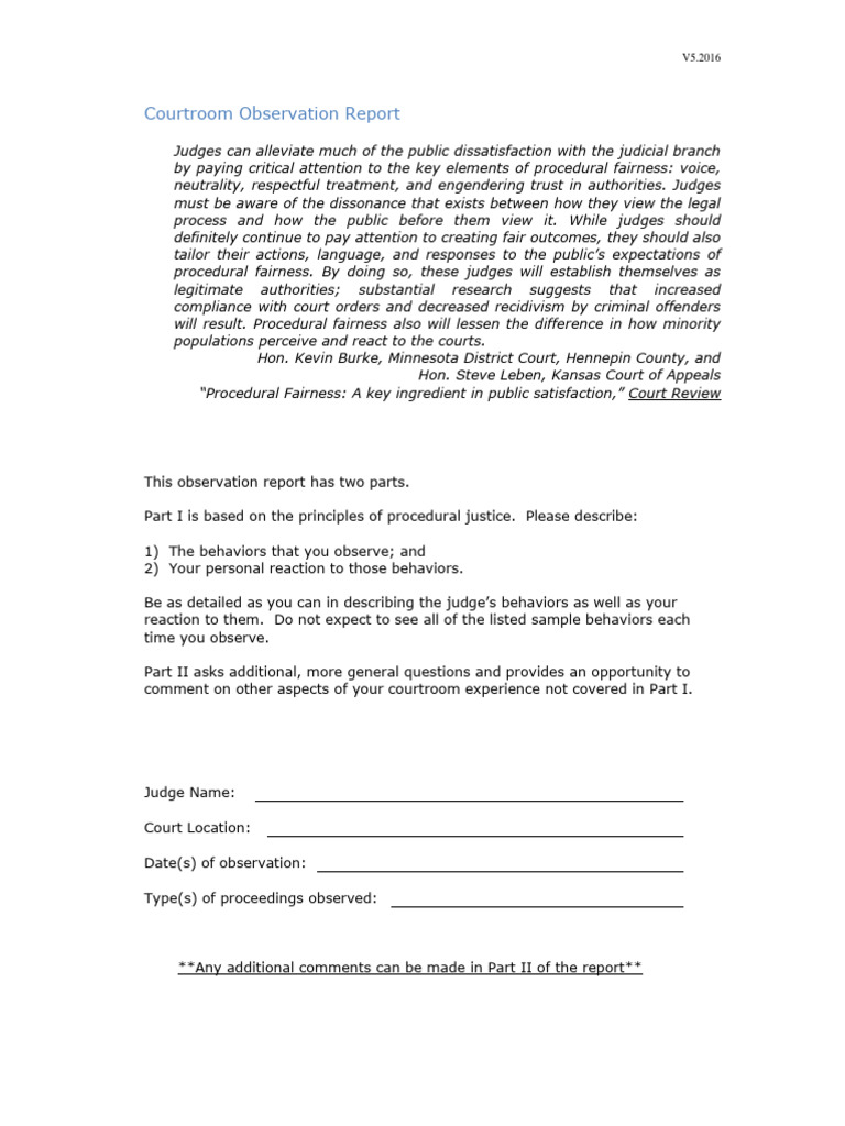 Courtroom Observation Report on Procedural Fairness | PDF | Judge | Justice