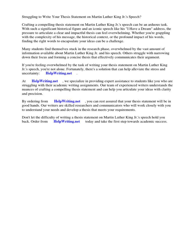 Martin Luther King JR Speech Thesis Statement | PDF | Martin Luther King Jr. | March On ...