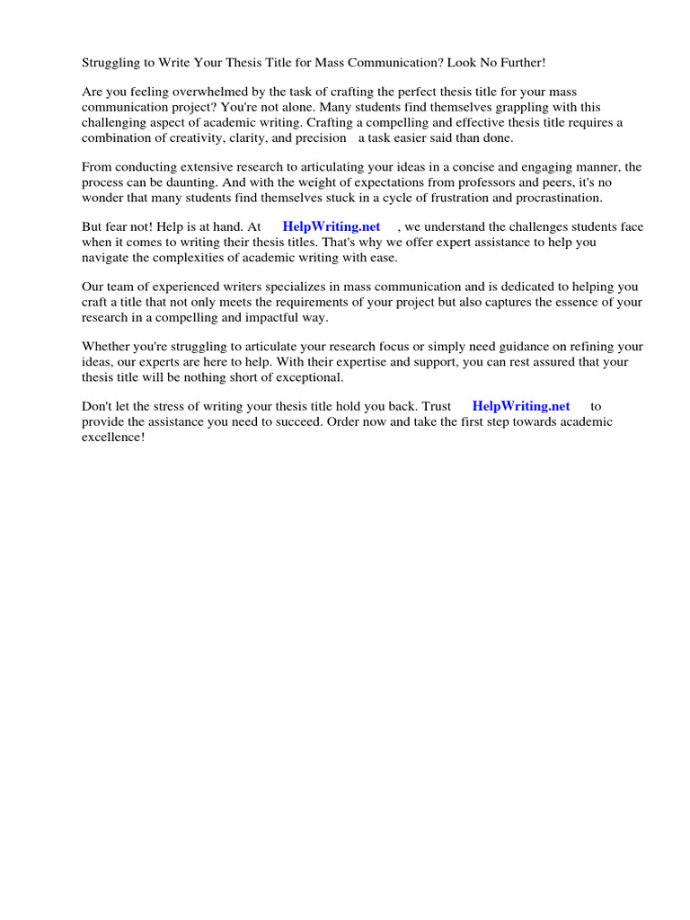 Thesis Title For Mass Communication | PDF | Communication | Scientific Method