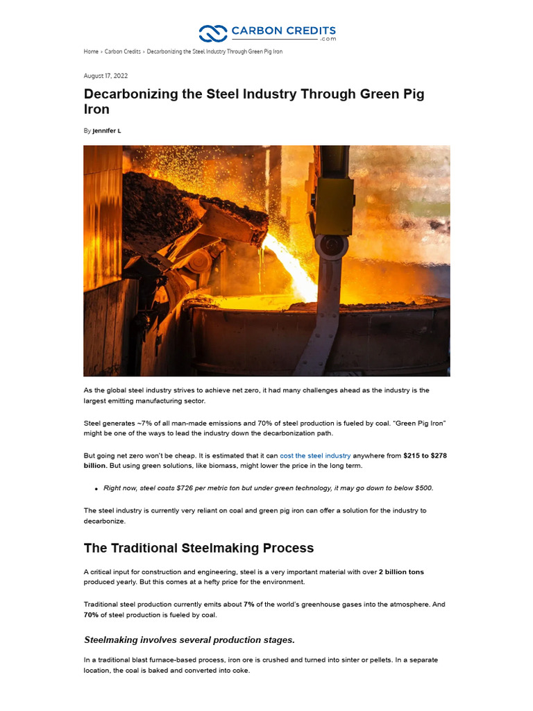 Decarbonizing The Steel Industry Through Green Pig Iron | PDF