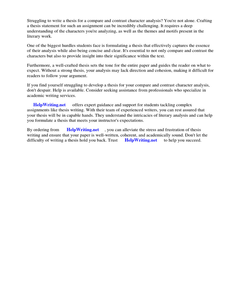 If You Are Trying To Write A Thesis For A Compare and Contrast Character Analysis | PDF | Career ...