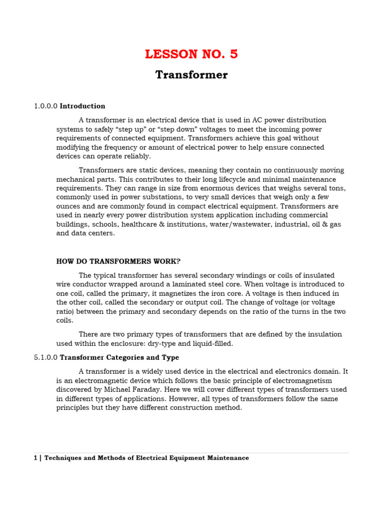 LESSON 5 - Power Transformer | PDF | Transformer | Inductor