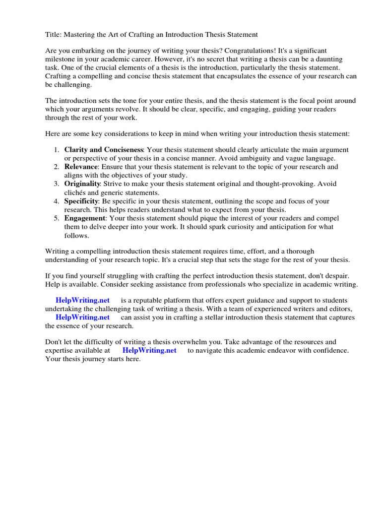 How To Write A Introduction Thesis Statement Pdf Essays Thesis